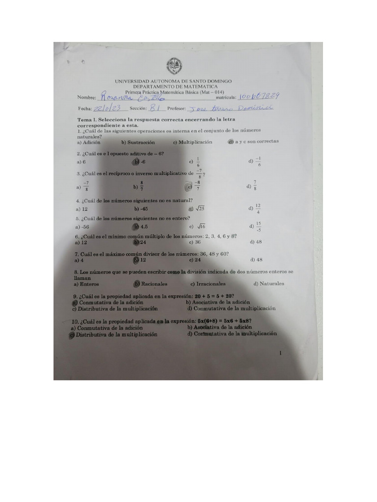 Practica de Matematicas | PDF