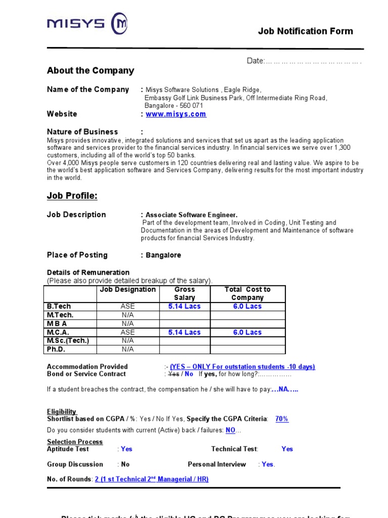 Misys Job Notification Form - PEC | Download Free PDF | Engineering ...