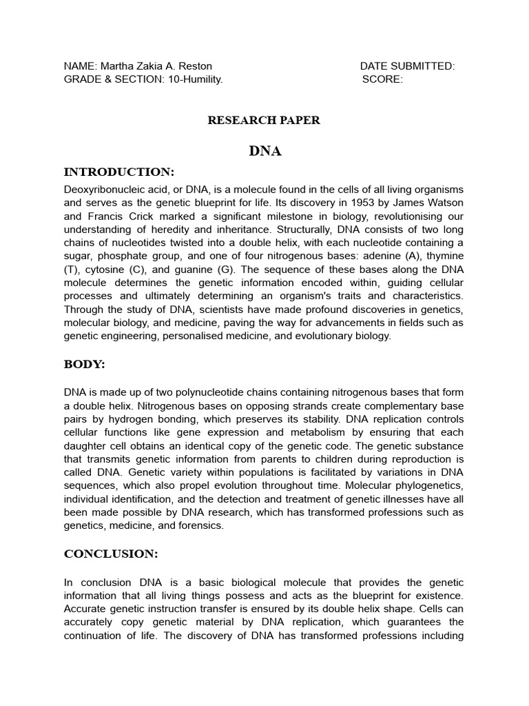 4 DNA Research Paper | PDF | Dna | Genetics