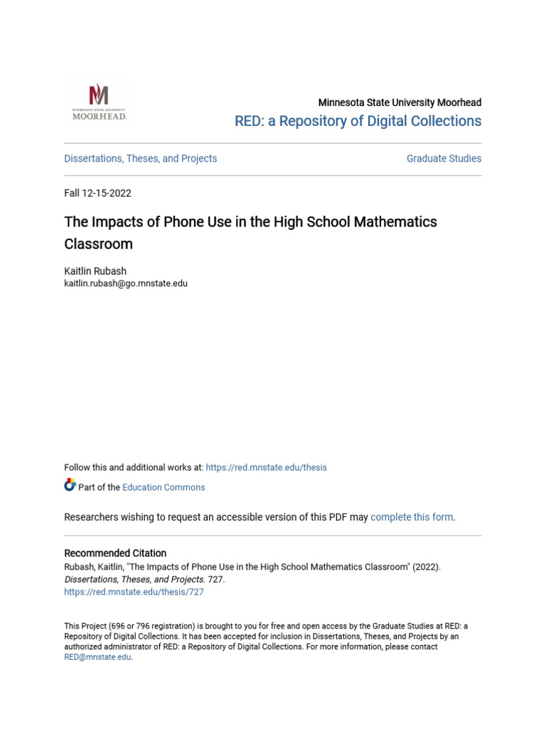 The Impacts of Phone Use in The High School Mathematics Classroom | PDF ...