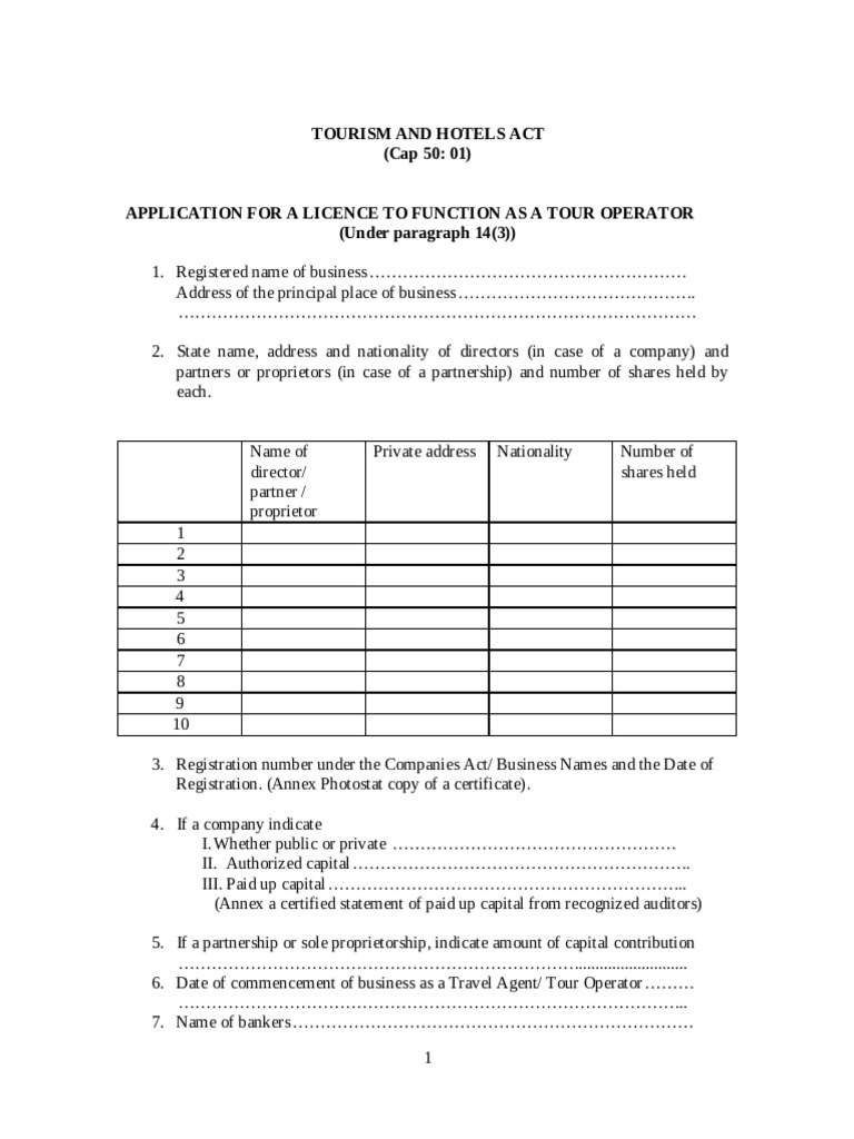 Tour Operator License Application Form | PDF | Audit | Business