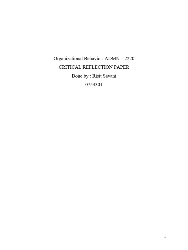 Organizational Behavior - Reflection Paper | PDF | Leadership | Social Psychology