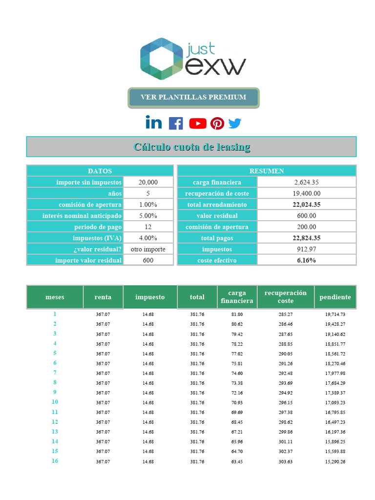 Plantilla Excel Cuota Leasing | PDF | Ouverture (échecs) | Échecs