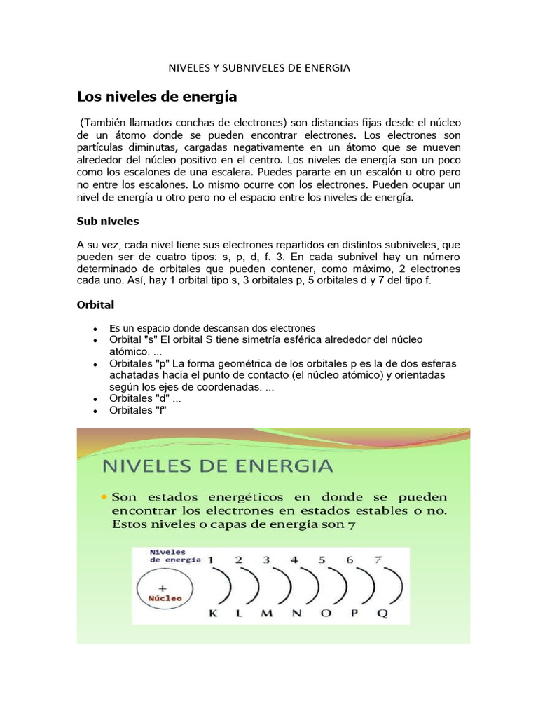 Niveles y Subniveles de Energía Atómica | PDF | Métodos y materiales de ...