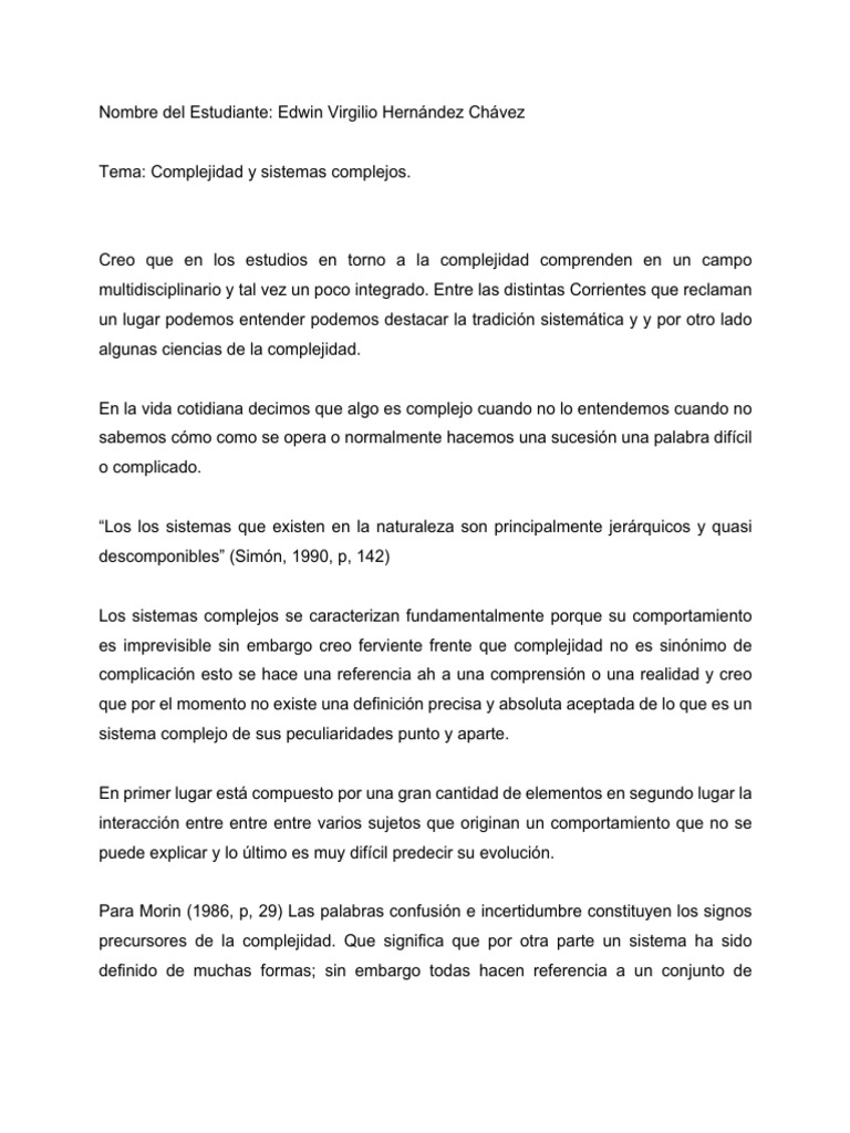 Analisis de Complejidad y Sistemas Complejos | PDF | Complejidad | Sistema