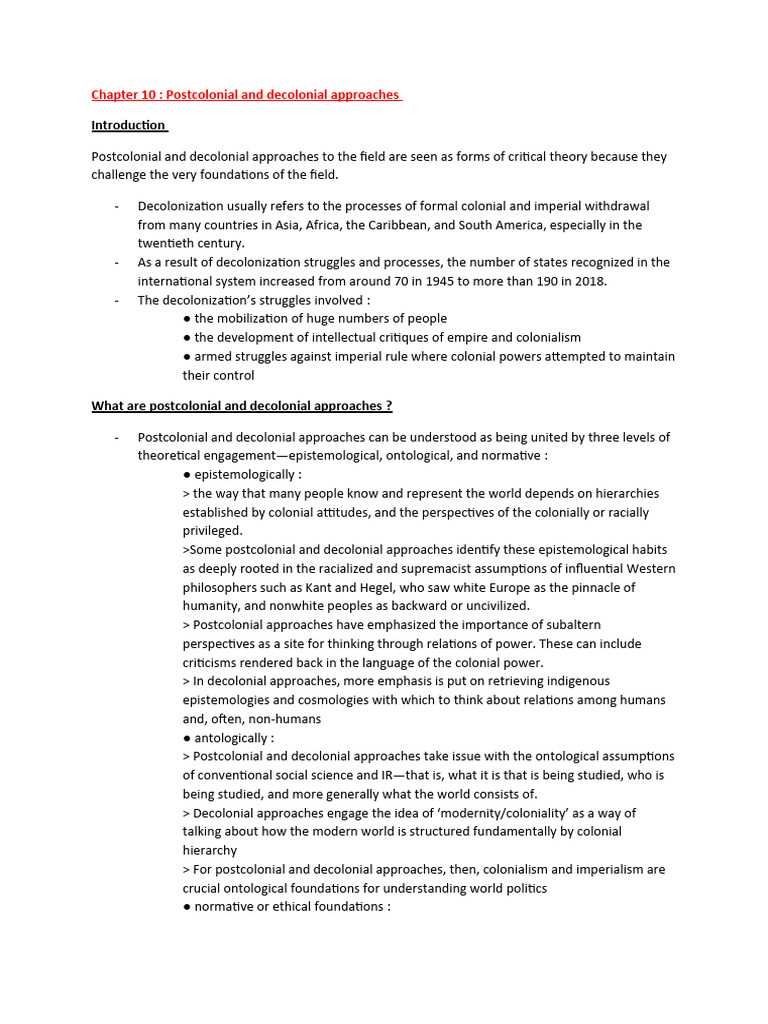 Chapter 10 IR | PDF | Postcolonialism | Decolonization