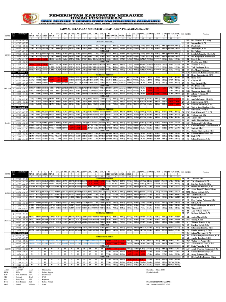 Jadwal SMT 2 Klas X Dan XI | PDF
