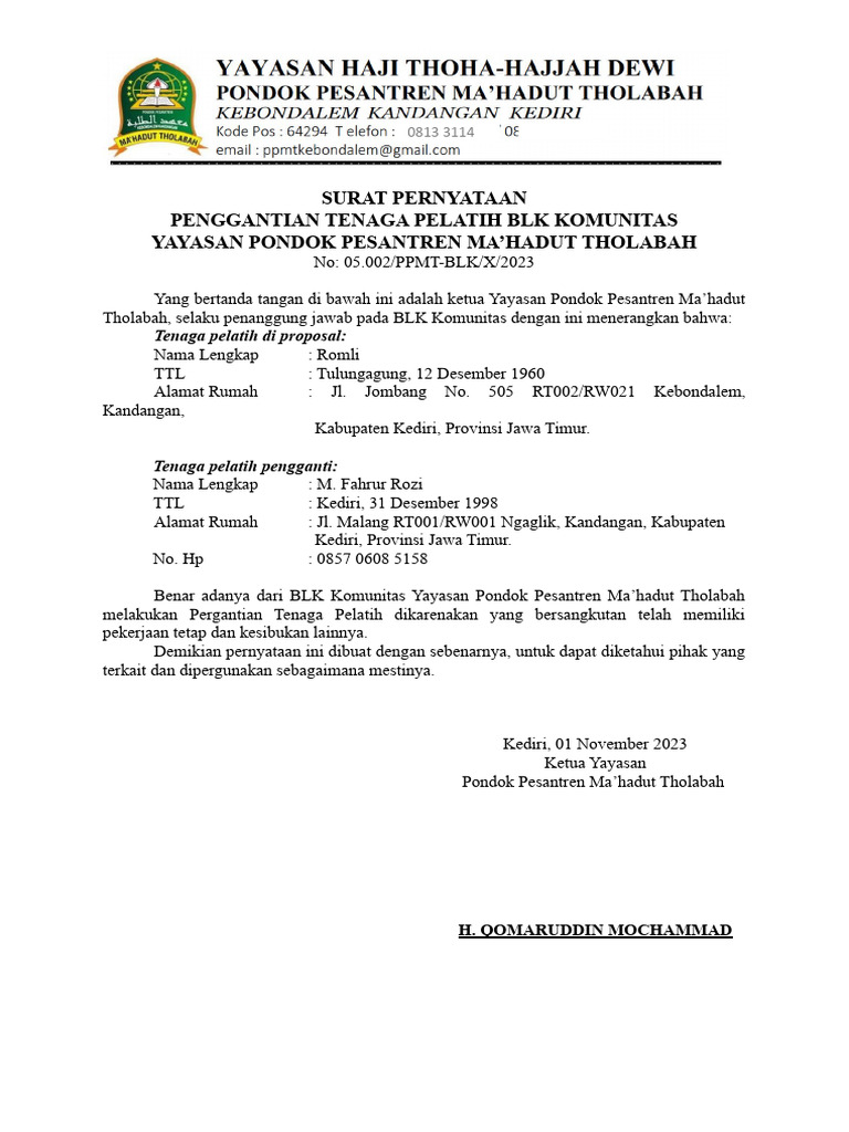 Surat Penggantian Pelatih | PDF