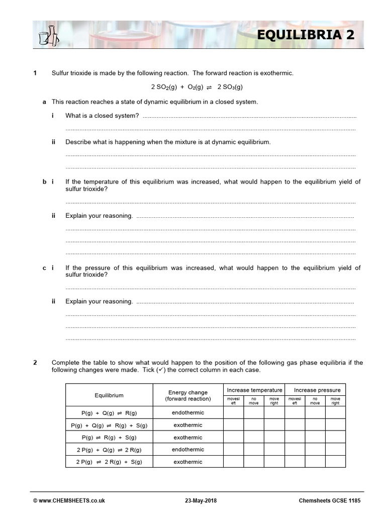 Chemsheets GCSE 1186 Equilibria 2 | PDF | Applied And Interdisciplinary ...