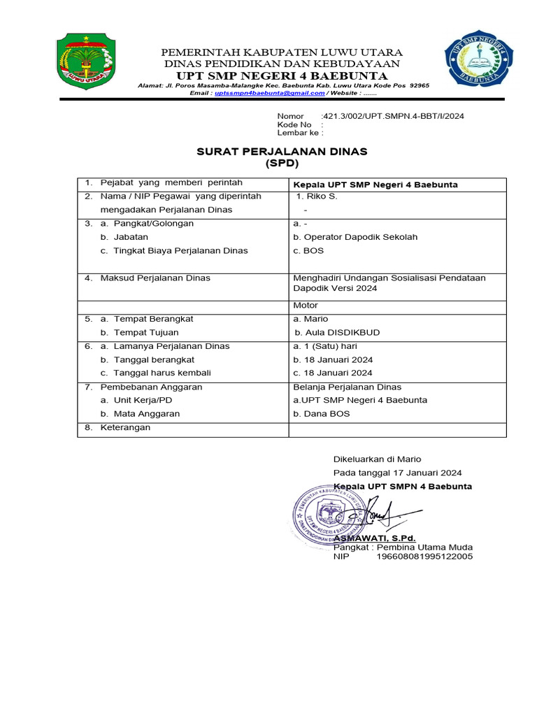 Blangko SPPD KEPSEK | PDF