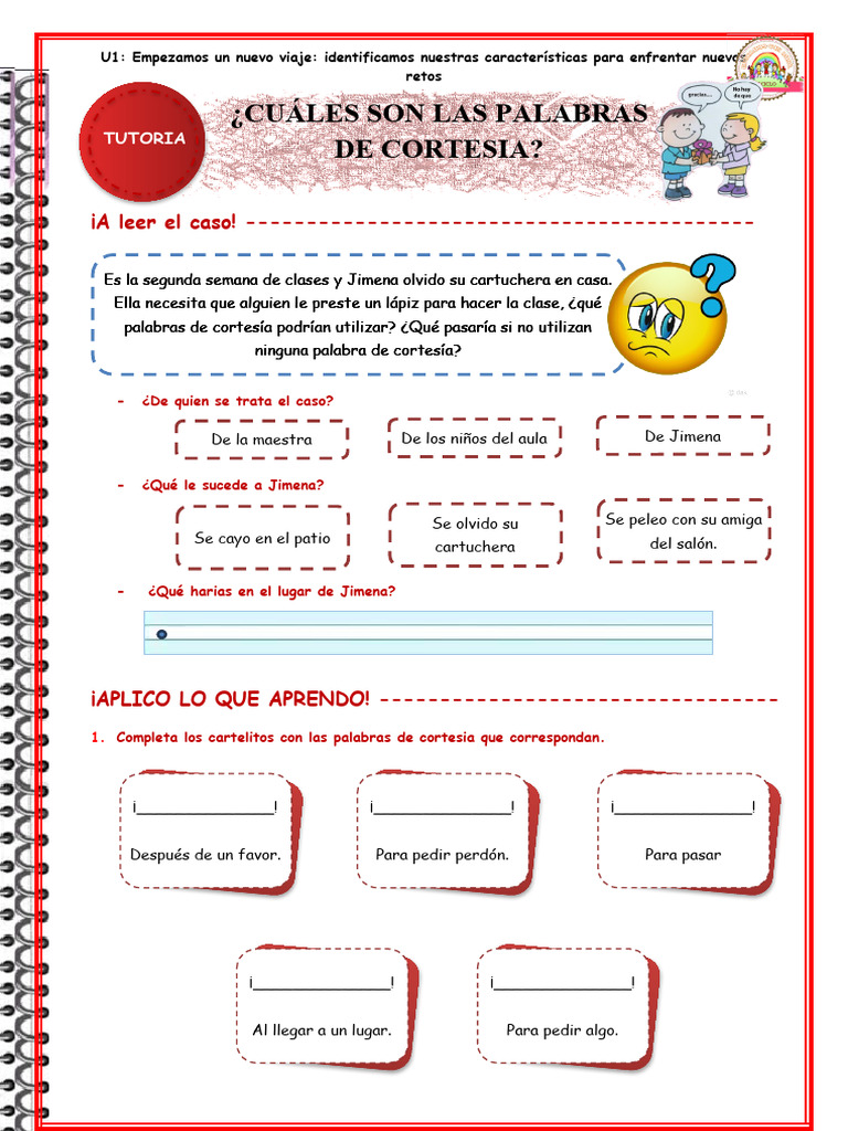 U1 Ficha D1 Tutoria Cuales Son Las Palabras de Cortesia | PDF | Aprendizaje