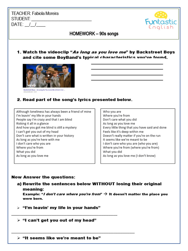 Backstreet Boys 90s Homework | PDF