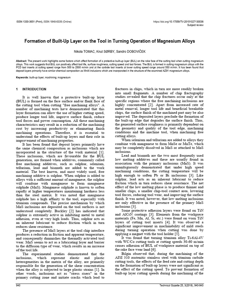Formation of Built-Up Layer On The Tool in Turning | PDF | Manganese ...