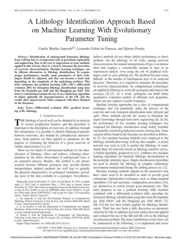 A Lithology Identification Approach Based On Machine Learning With Evolutionary Parameter Tuning ...
