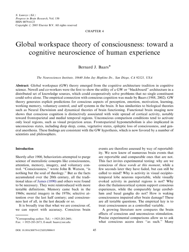 2005 - Baars - Global Workspace Theory of Consciousness - Toward A ...