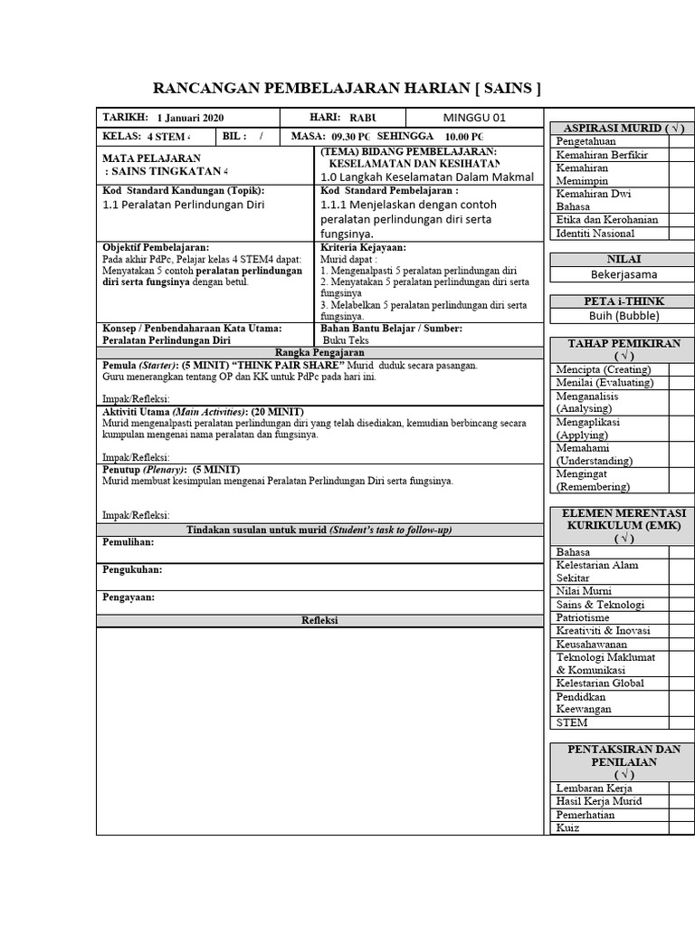 RANCANGAN PEMBELAJARAN HARIAN SC t4 | PDF