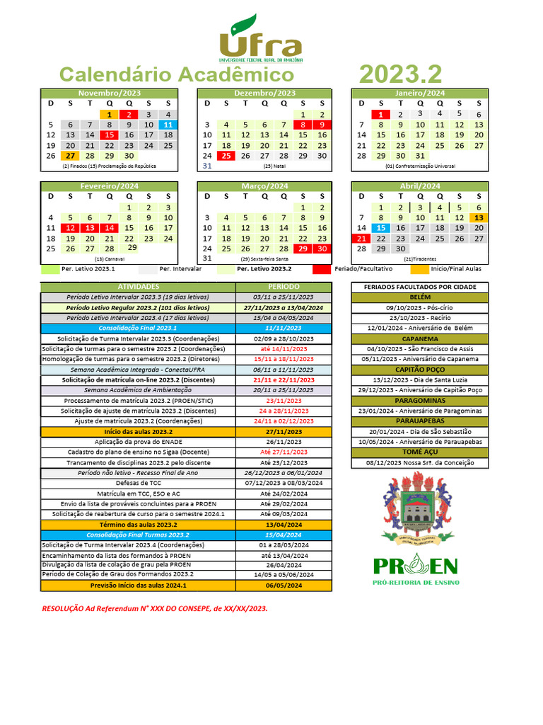 Calendário Acadêmico UFRA 2023.2 | PDF
