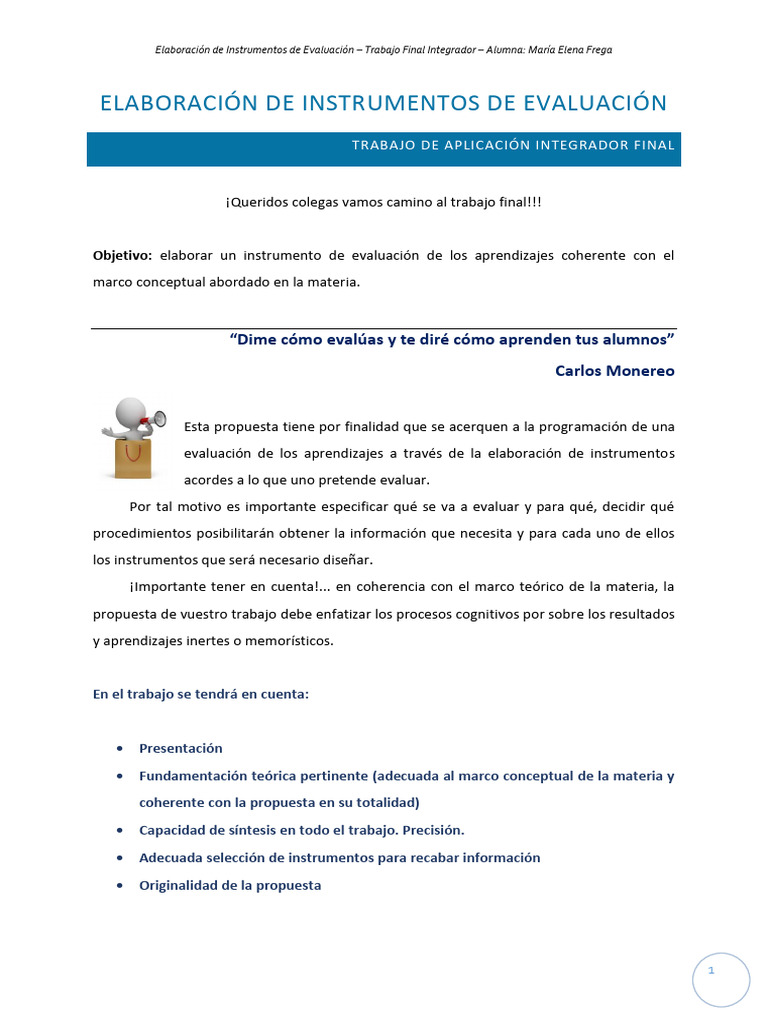 Trabajo Final Integrador INST DE EVAL - 2018 | PDF | Evaluación | Aprendizaje