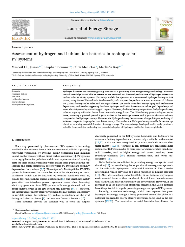 Assessment of Hydrogen and Lithium Ion Batteries in R - 2024 - Journal ...