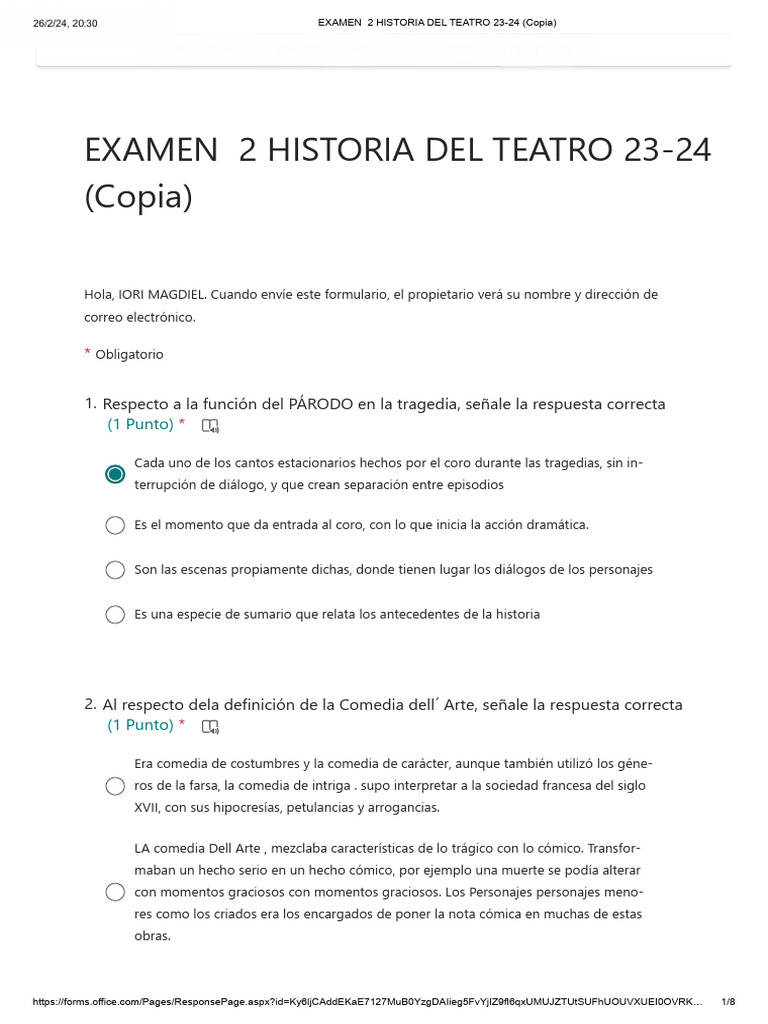 Examen de Historia del Teatro 23-24 | PDF | Teatro | Tragedia
