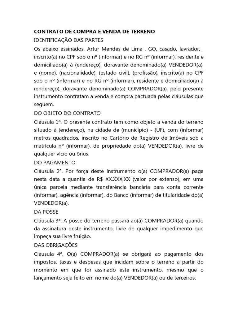 Contrato de Compra e Venda de Terreno 1 | PDF