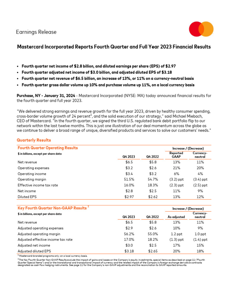 4Q23 Mastercard Earnings Release | PDF | Income | Revenue