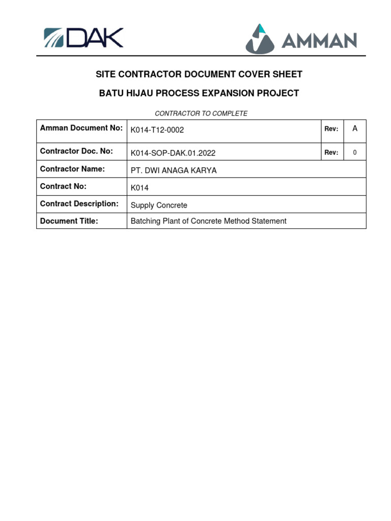 Batching Plant Method SOP | PDF