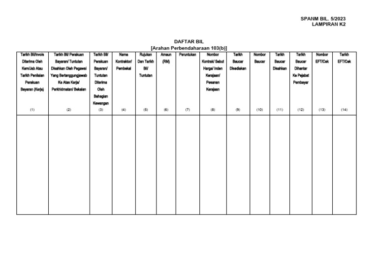 Lampiran K2 - DAFTAR BIL AP103 (B) | PDF