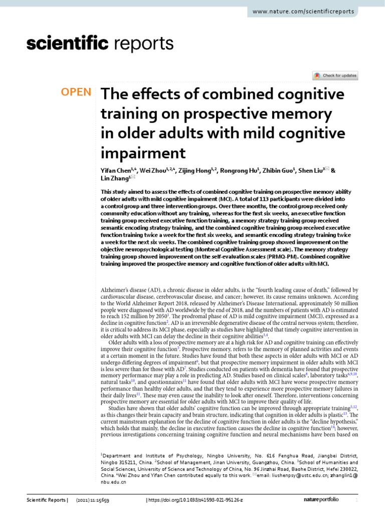 The Efects of Combined Cognitive | PDF | Memory | Alzheimer's Disease
