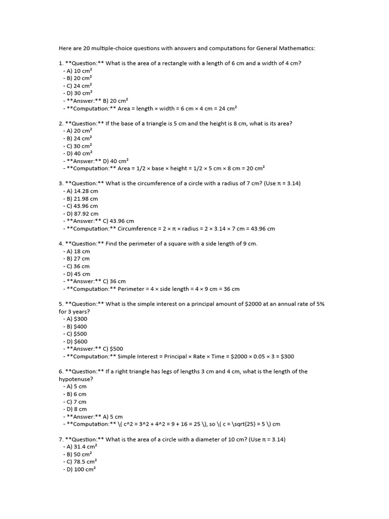 Here Are 20 Multiple | PDF | Area | Length