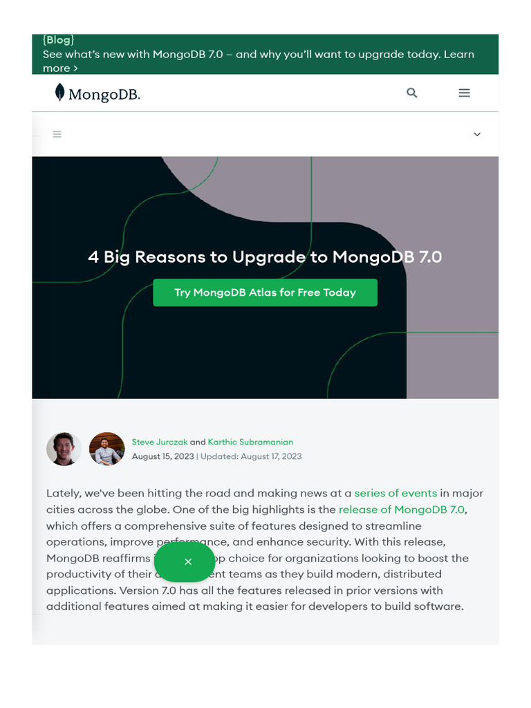 4 Big Reasons To Upgrade To MongoDB 7.0 - MongoDB | PDF | Mongo Db ...