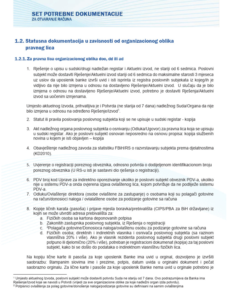 Dokumentacija Za Otvaranje Racuna Rezidenti 04.01.2021 | PDF