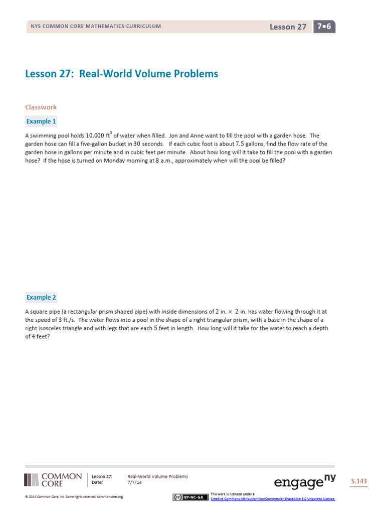 Math g7 m6 Topic e Lesson 27 Student | PDF | Pump | Volume