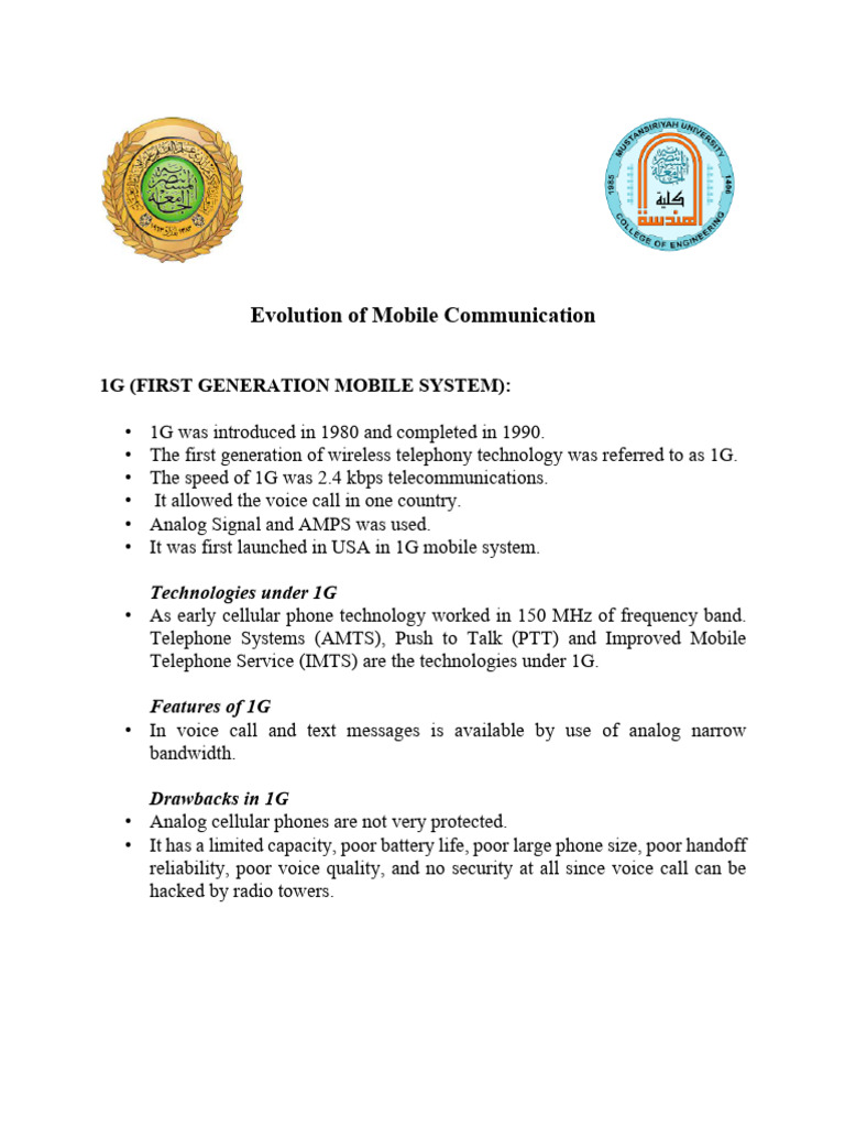 Evolution of Mobile Communication: 1G (First Generation Mobile System) | PDF | 4 G | Computer ...