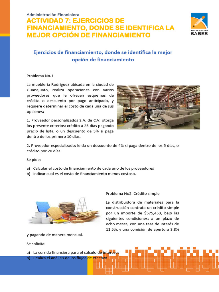 Ejercicios de Financiamiento, Donde Se Identifica La Mejor Opción de Financiamiento | PDF ...