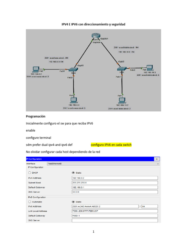 Configuración IPv4/IPv6 y Seguridad en Redes | PDF | Yo Pv6 | Telecomunicaciones