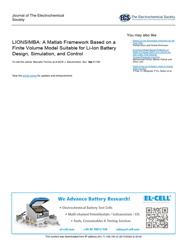Torchio 2016 J. Electrochem. Soc. 163 A1192 | PDF | Lithium Ion Battery ...