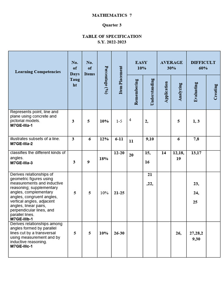 TOS MATH 7 3rd | Download Free PDF | Angle | Perpendicular
