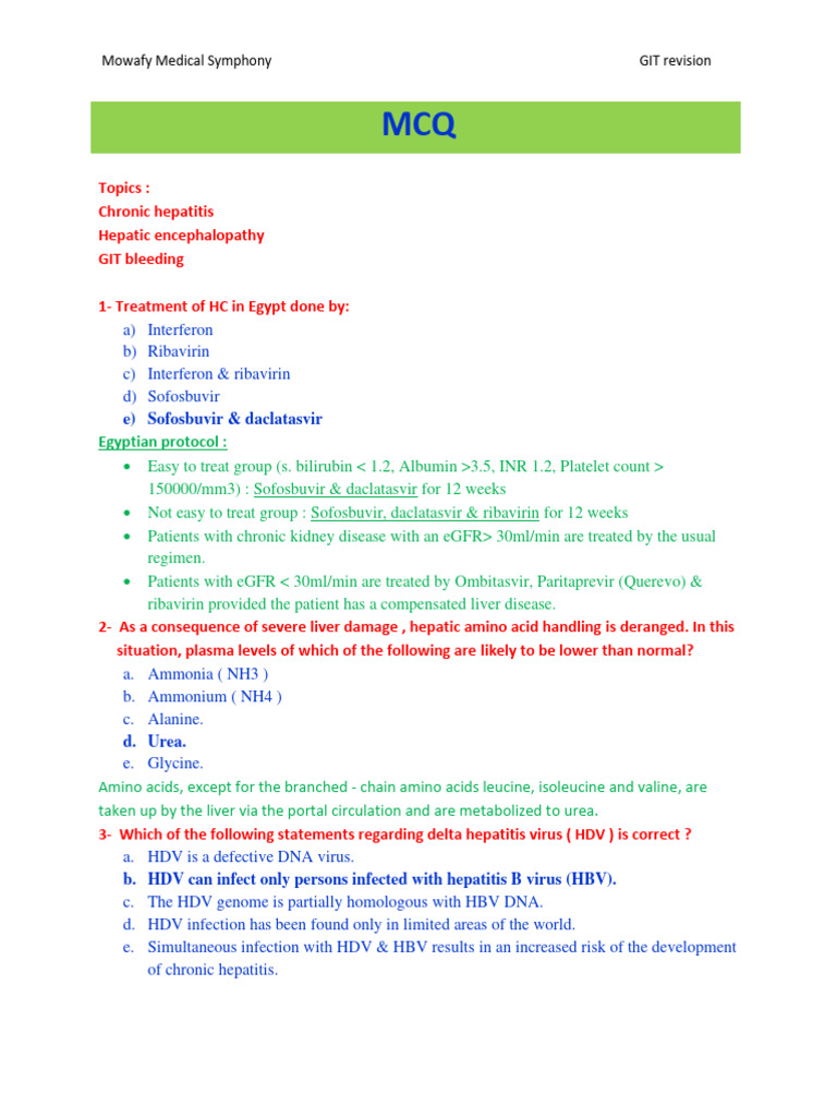 GIT MUST 501 TERM MCQ 21 | PDF | Hepatitis | Hepatitis B