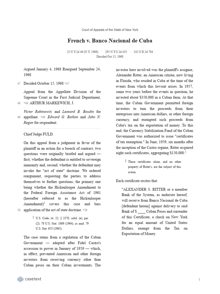 French v. Banco Nacional de Cuba | Download Free PDF | International ...
