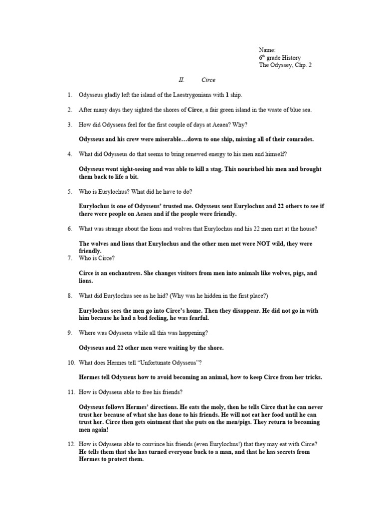 5th Grade Chp. 2 Odyssey Filled in | PDF | Odysseus | Odyssey