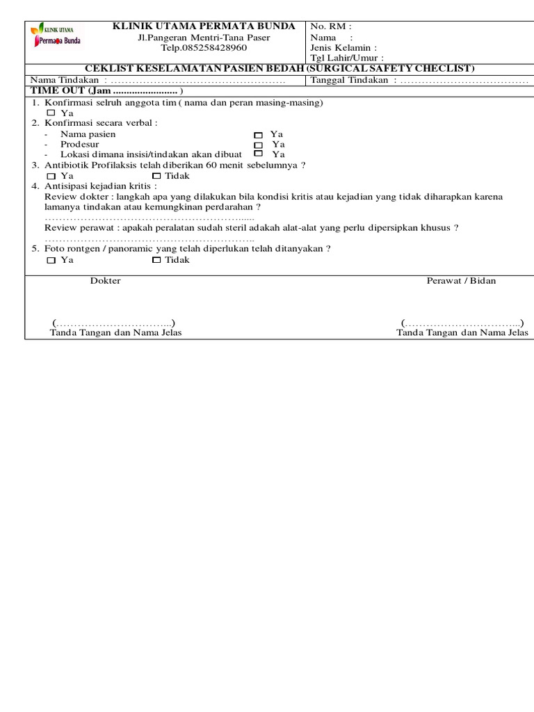 Ceklist Keselamatan Pasien Bedah | PDF