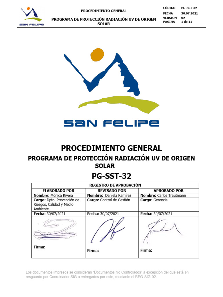 PG-SST-32 Programa de Protección Radiación UV de Origen Solar | Descargar gratis PDF ...
