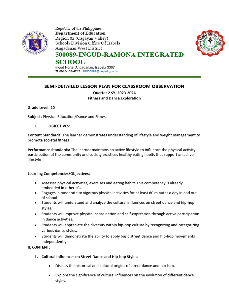 COT 2-Lesson Plan | PDF | Learning | Dances