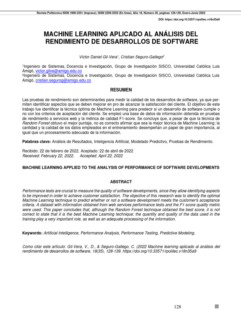Machine Learning Aplicado Al Análisis Del Rendimiento de Desarrollos de ...