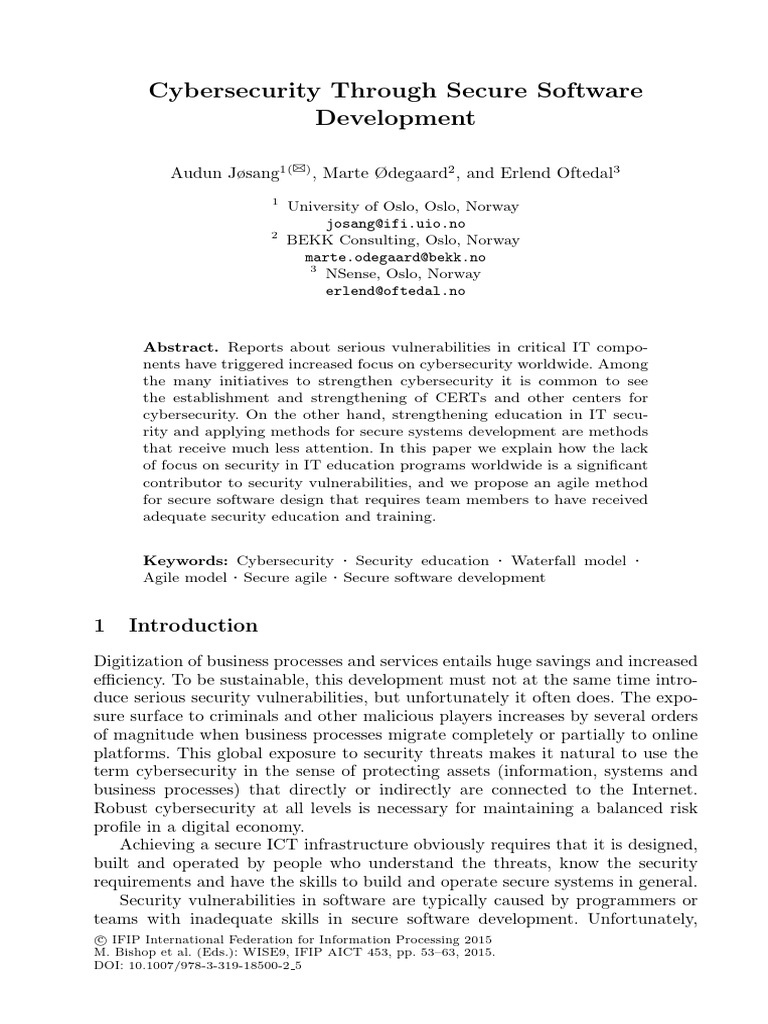 Cybersecurity Through Secure Software Development Pdf Computer Security Security