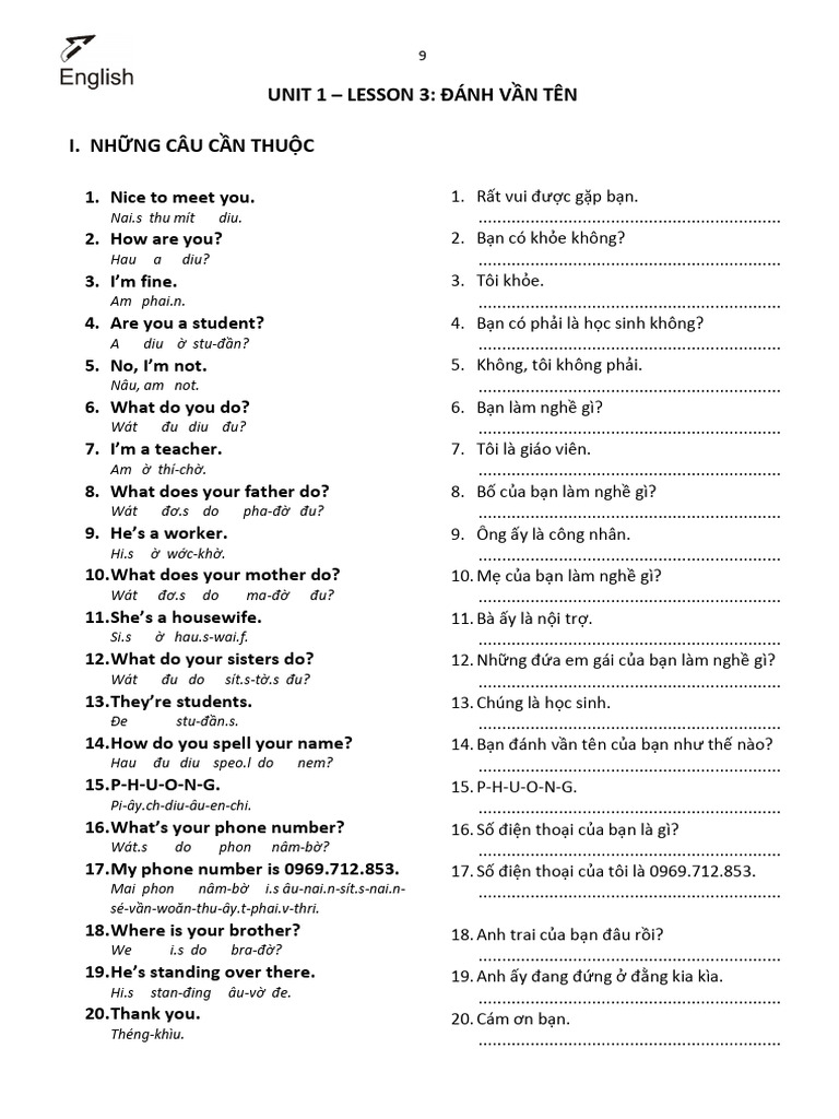 Tiếng Anh Cấp Tốc U1 L3 | PDF