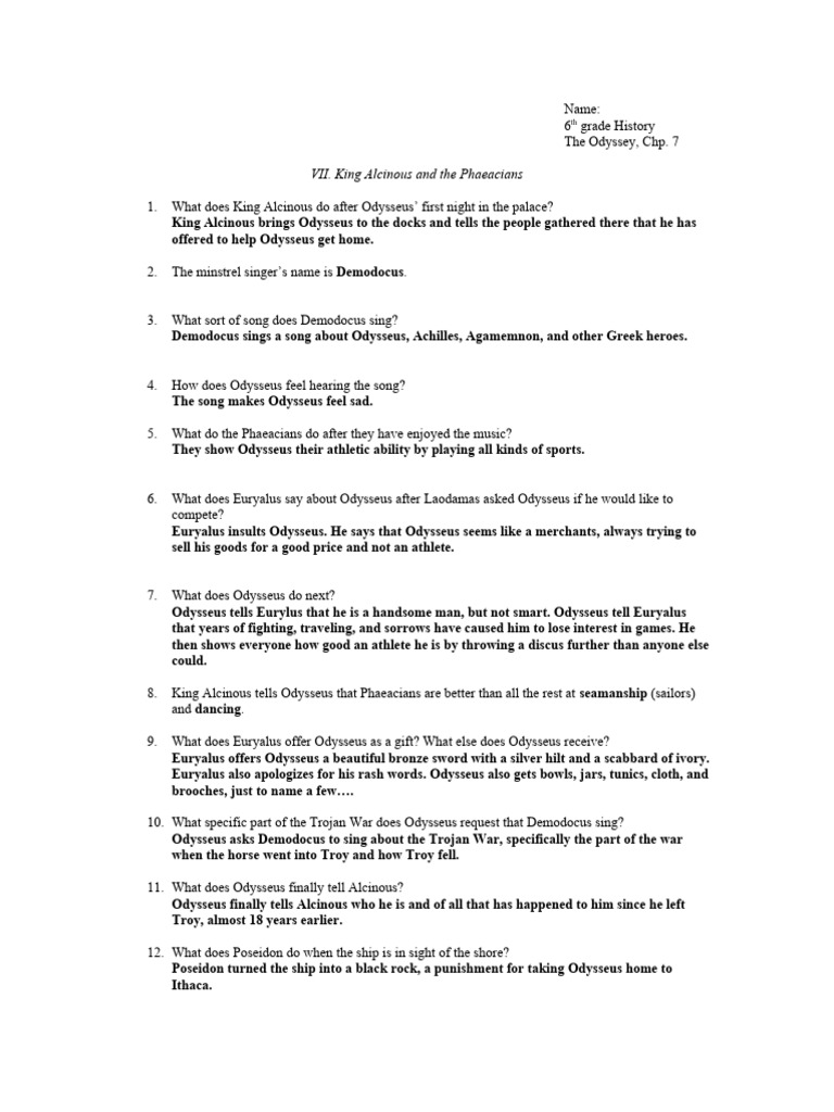 6th Grade Odyssey Highlights | PDF | Odysseus | Odyssey