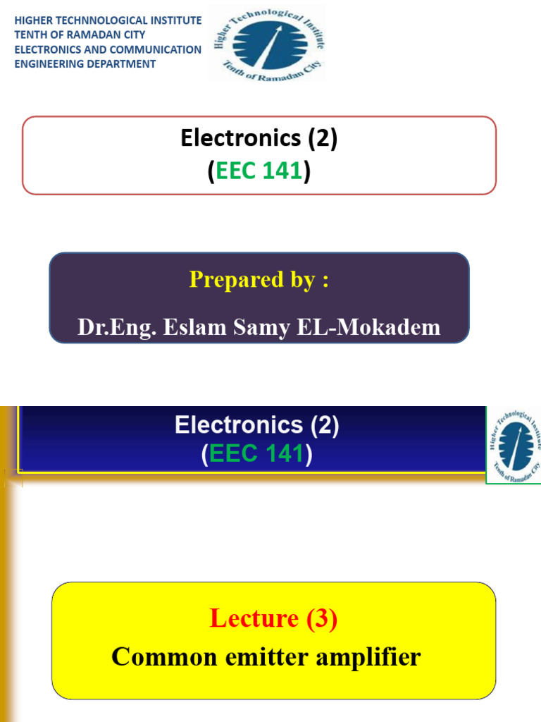 Lecture 3 Common Emitter Amplifier | PDF | Amplifier | Electronic Circuits