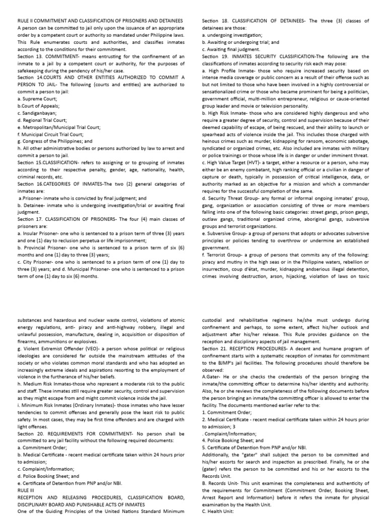Commitment and Classification of Prisoners and Detainees | PDF ...